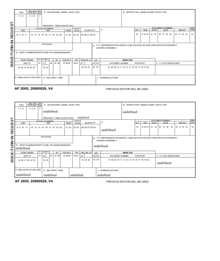AF Form 2005 – Issue/Turn-In Request | Finder Doc