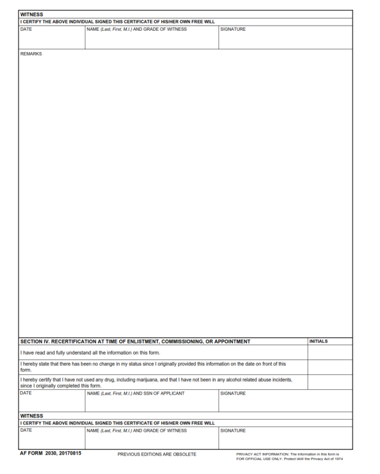 AF Form 2030 – Usaf Drug And Alcohol Abuse Certificate | Finder Doc