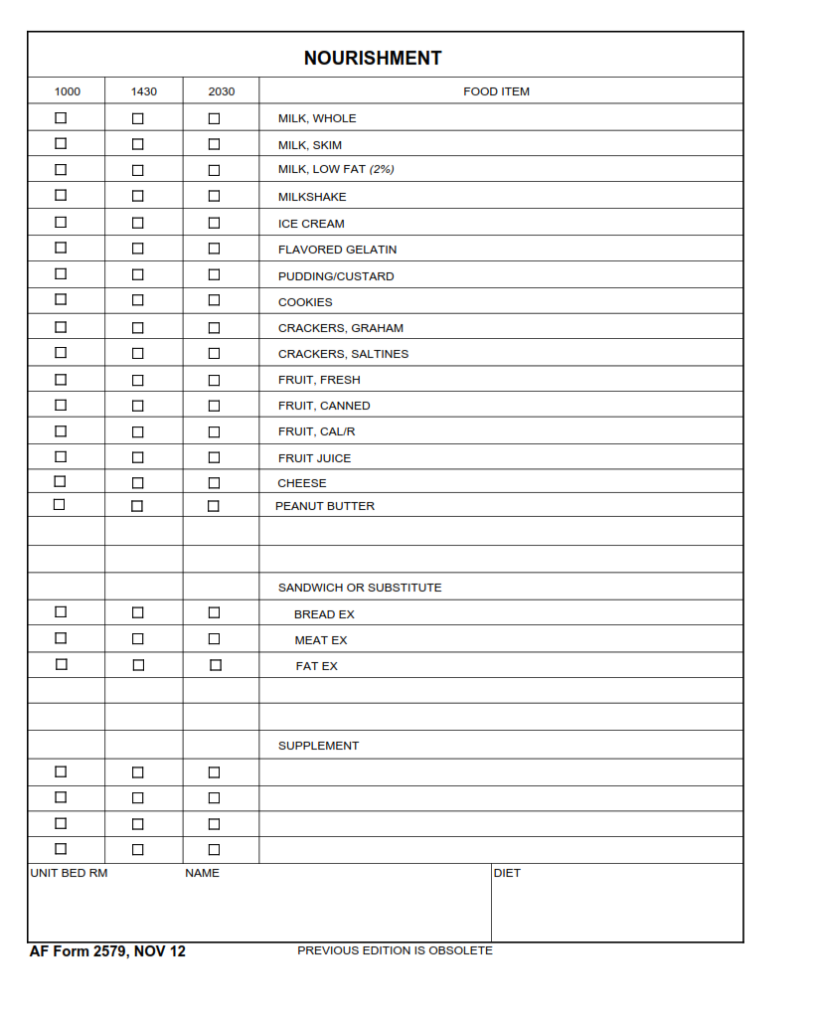 AF Form 2579 – Nourishment | Finder Doc