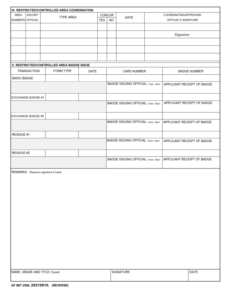 AF Form 2586 – Unescorted Entry Authorization Certificate | Finder Doc