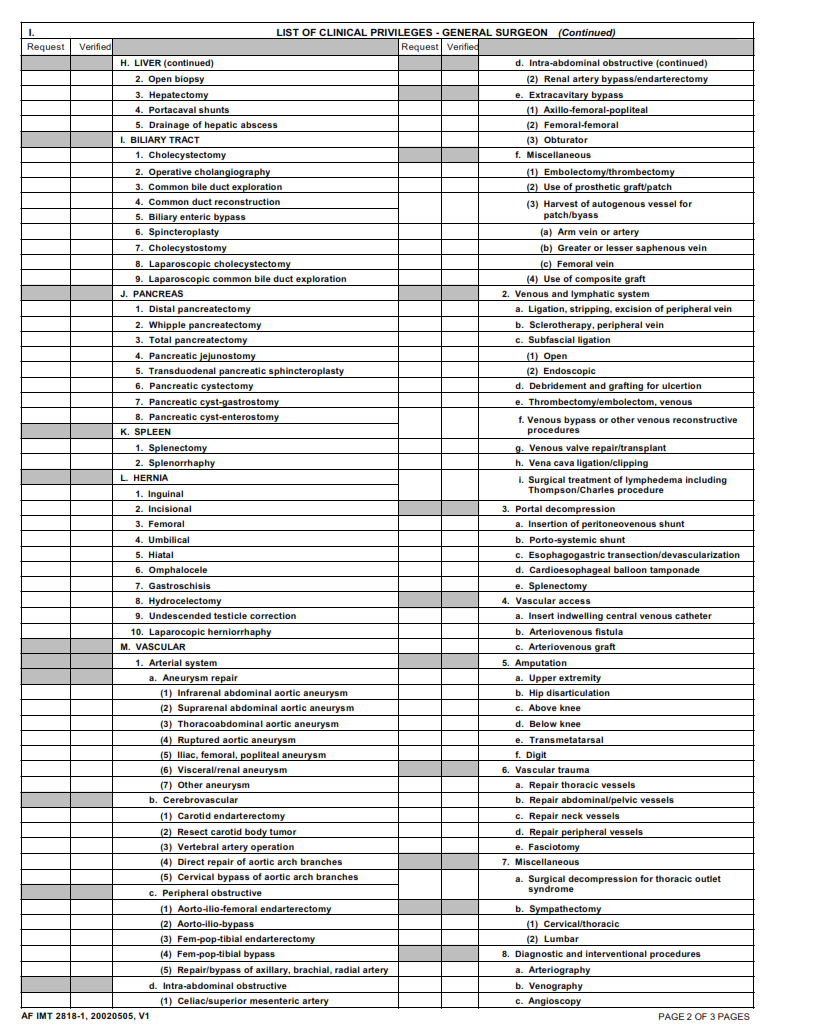 AF Form 2818-1 – Clinical Privileges – General Surgeon | Finder Doc