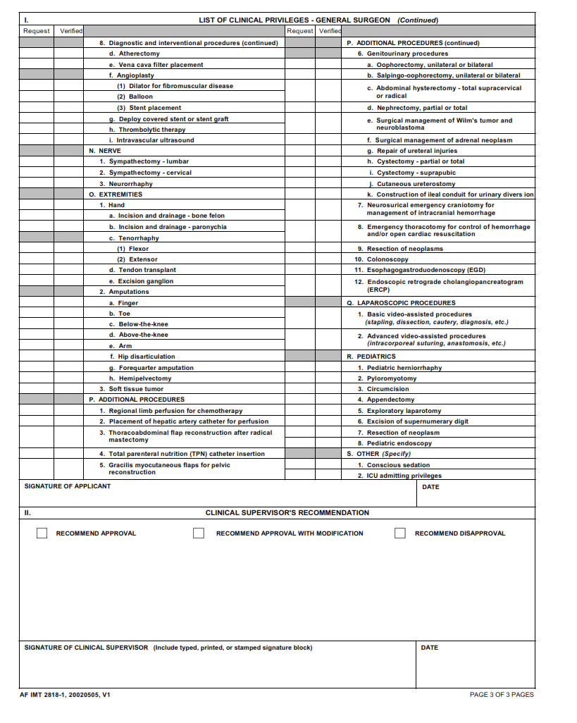 AF Form 2818-1 – Clinical Privileges – General Surgeon | Finder Doc