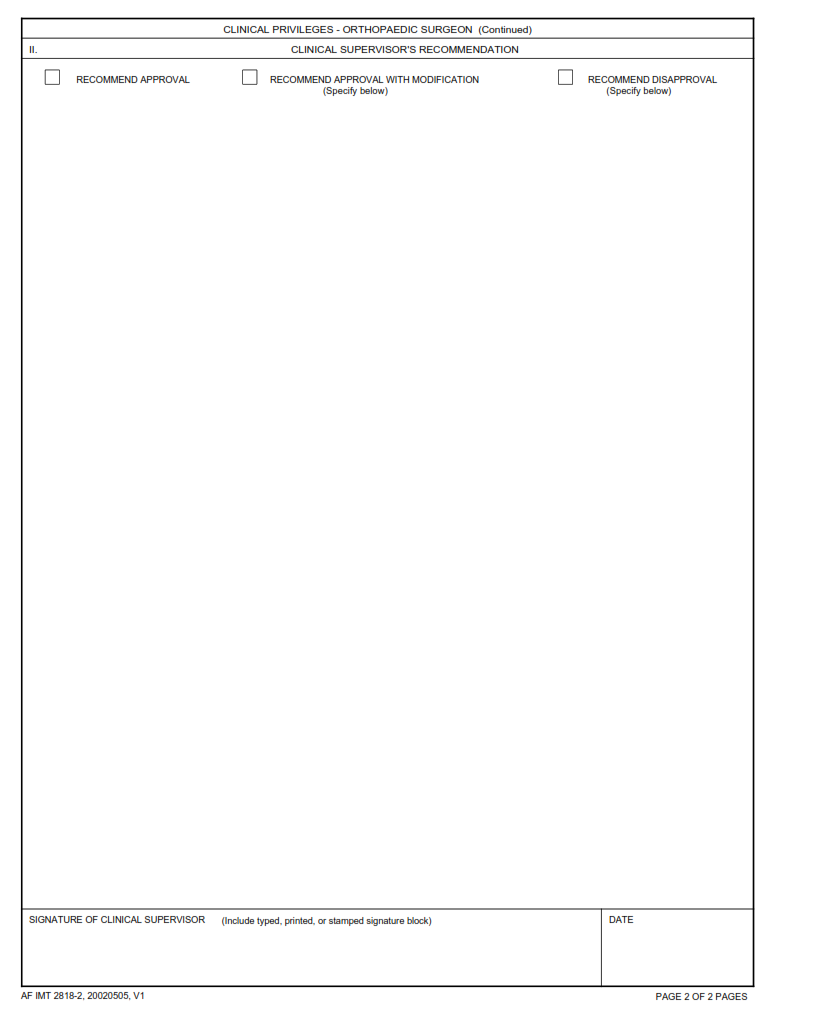 AF Form 2818-2 – Clinical Privileges – Orthopaedic Surgeon | Finder Doc