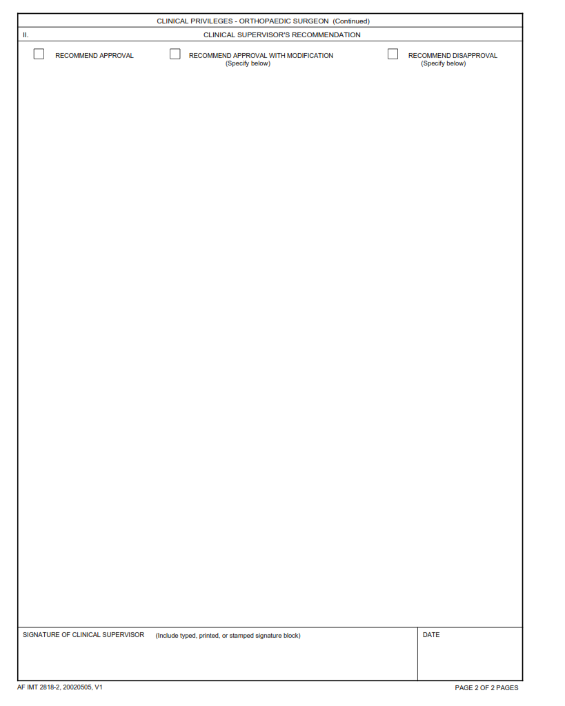 AF Form 2818-2 – Clinical Privileges – Orthopaedic Surgeon | Finder Doc