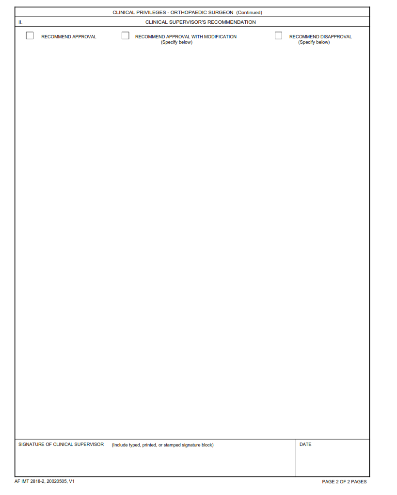 AF Form 2818-2 – Clinical Privileges – Orthopaedic Surgeon | Finder Doc